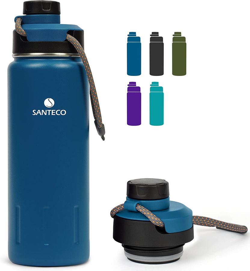Santeco isolierte Edelstahl Trinkflasche (710ml, auslaufsicher) für 9 ...